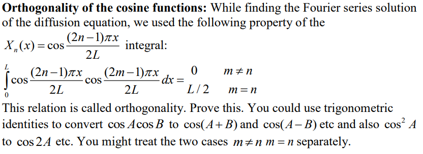 Solved Orthogonality of the cosine functions: While finding | Chegg.com