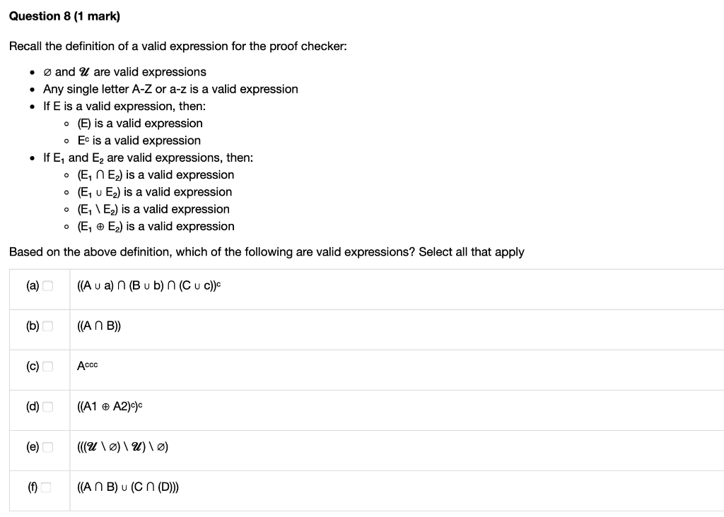Solved Recall the definition of a valid expression for the | Chegg.com