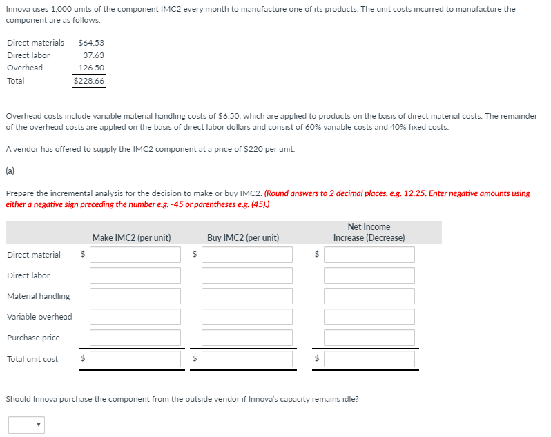 Solved Innova uses 1,000 units of the component IMC2 every | Chegg.com