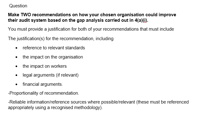 Solved Question Make TWO recommendations on how your chosen | Chegg.com