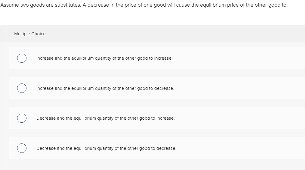 Solved Assume two goods are substitutes. A decrease in the | Chegg.com