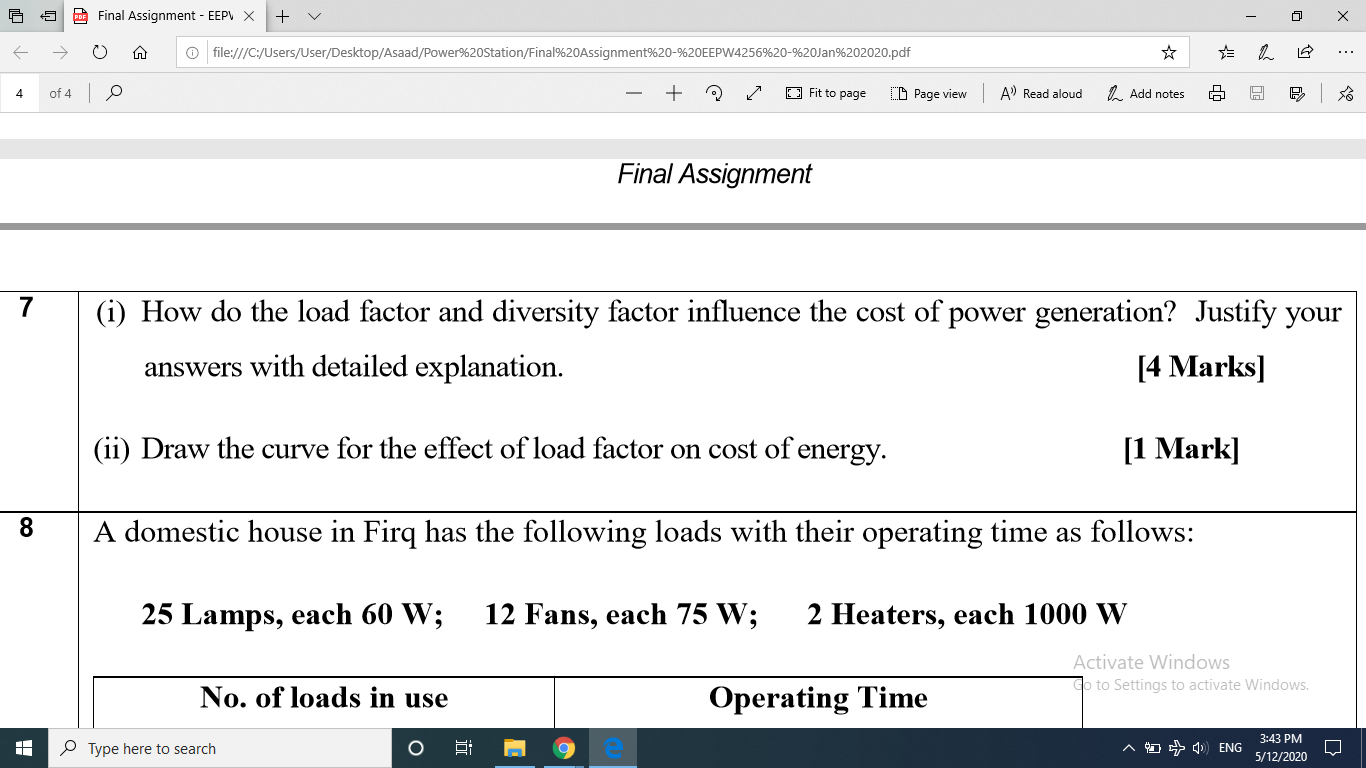 Solved (i) How do the load factor and diversity factor | Chegg.com