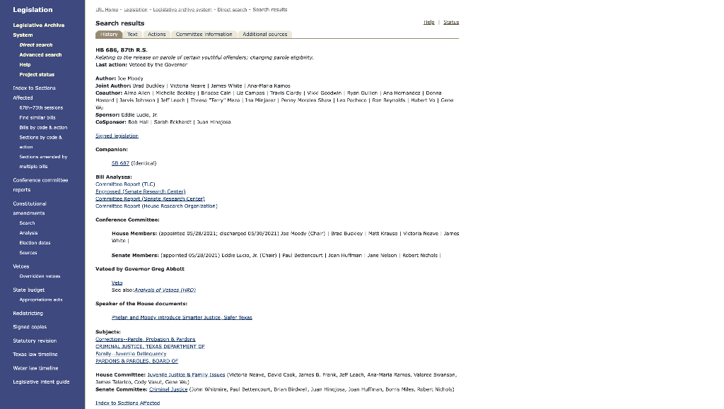 HB 686, 87th R.S. Kelsting to the reingen on perole | Chegg.com