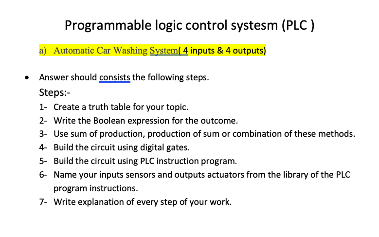 Solved Programmable logic control systesm (PLC) a) Automatic | Chegg.com