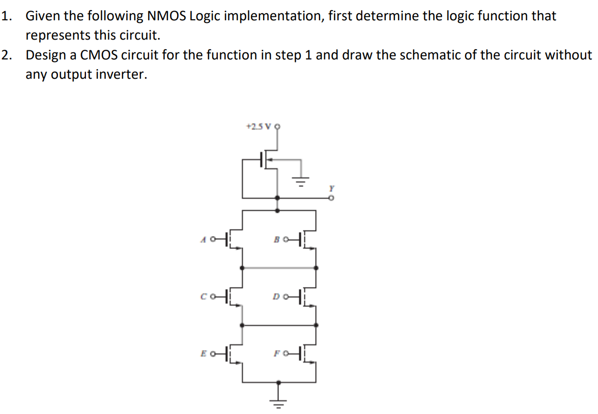 Solved 1. Given the following NMOS Logic implementation, | Chegg.com