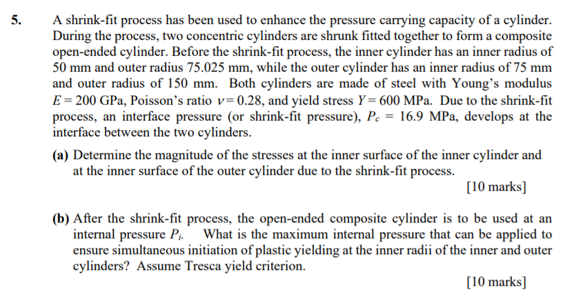 Solved 5. A shrink-fit process has been used to enhance the | Chegg.com