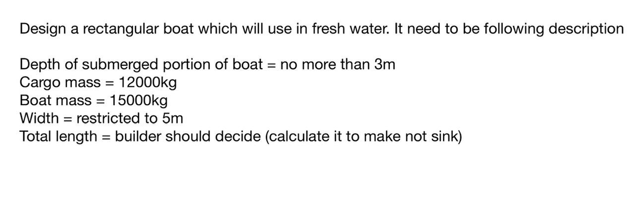 Solved Design a rectangular boat which will use in fresh | Chegg.com