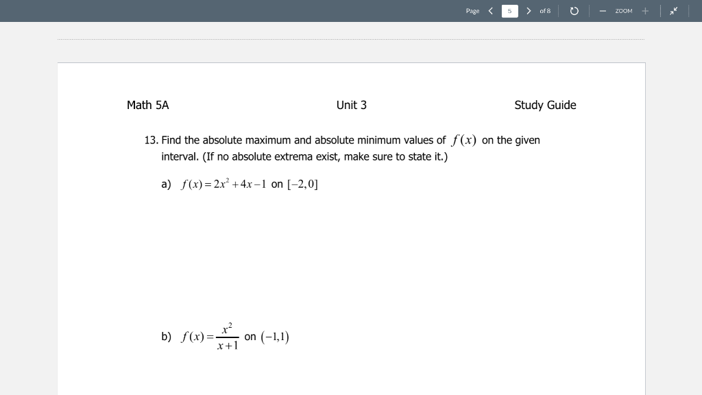 Solved of 8 ZCOM Math 5A Unit 3 Study Guide 13. Find the | Chegg.com