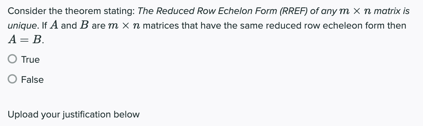 Solved Consider the theorem stating: The Reduced Row Echelon | Chegg.com