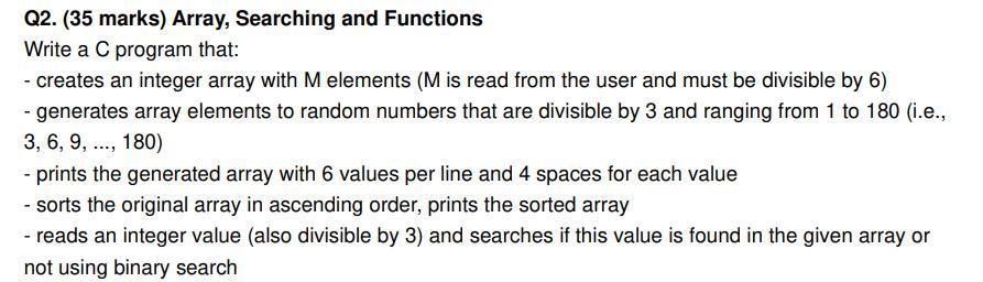 Solved Q2 35 Marks Array Searching And Functions Write A