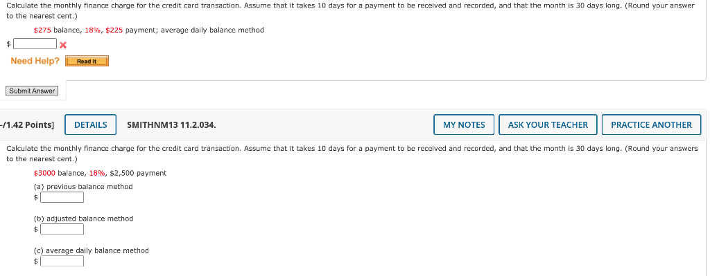 Solved Calculate the monthly finance charge for the credit | Chegg.com