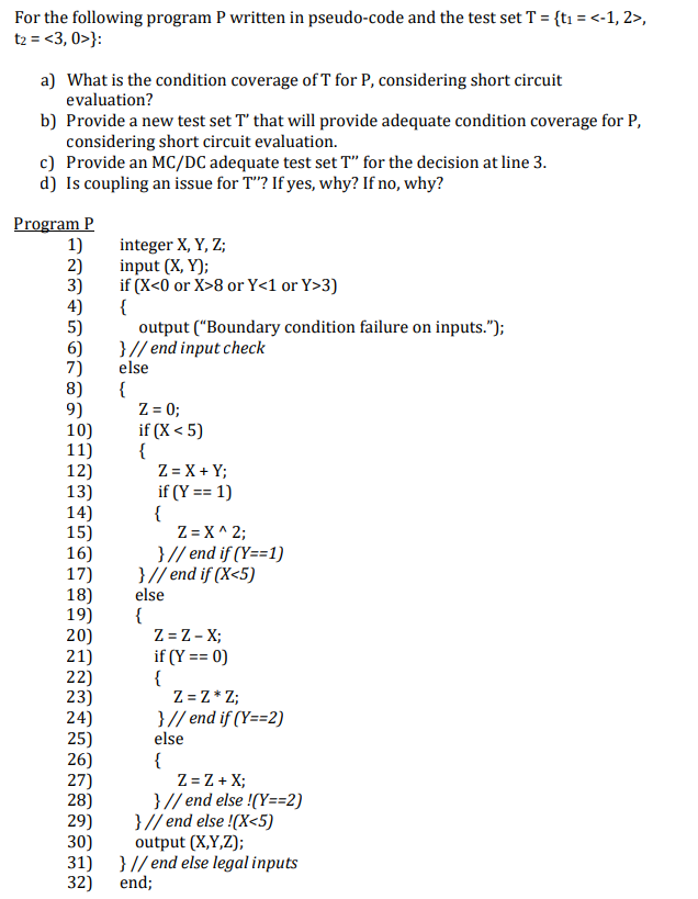 For the following program P written in pseudo-code | Chegg.com