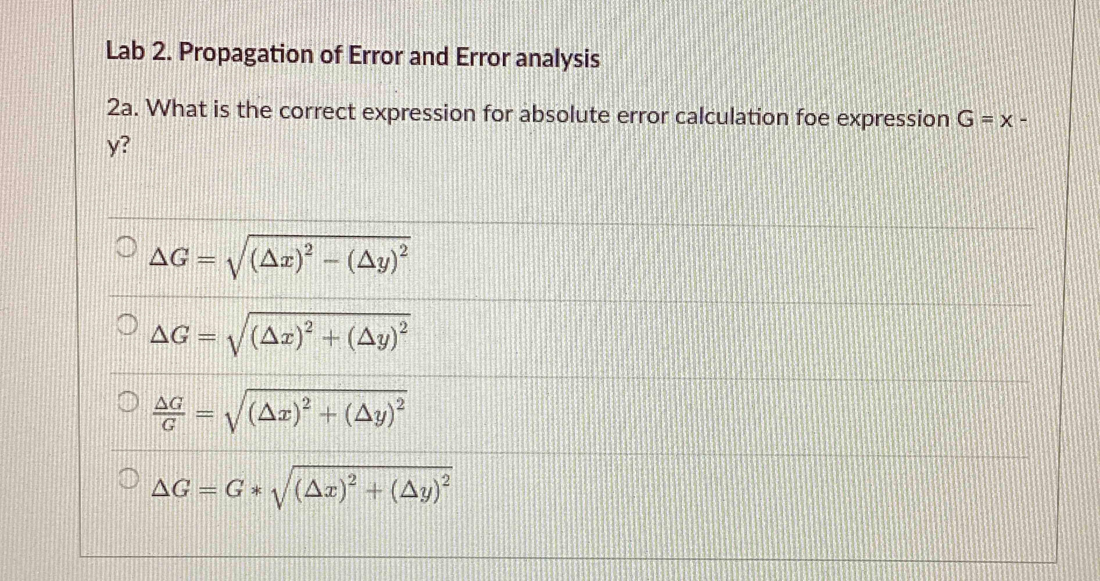 Solved Lab 2. Propagation of Error and Error analysis2a. | Chegg.com Solved Lab 2. Propagation of Error and Error analysis2a. | Chegg.com