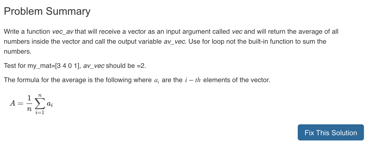 Solved Problem Summary Write a function vec_av that will | Chegg.com Solved Problem Summary Write a function vec_av that will | Chegg.com