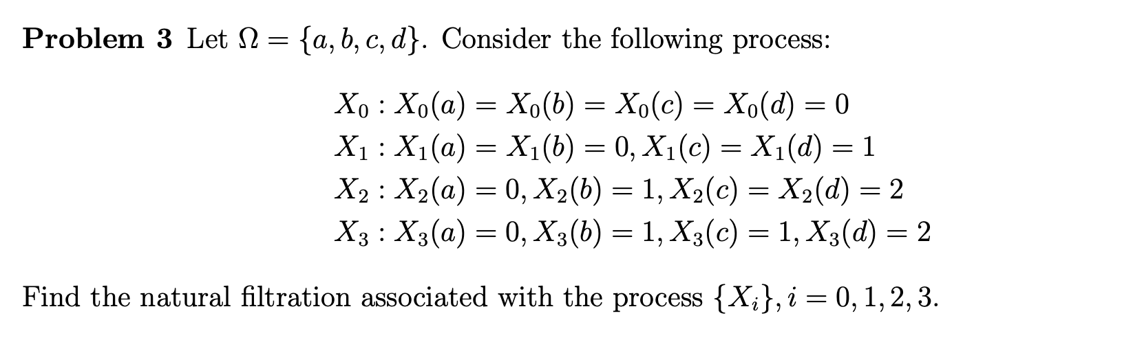 Solved Problem 3 Let Ω={a,b,c,d}. Consider the following | Chegg.com