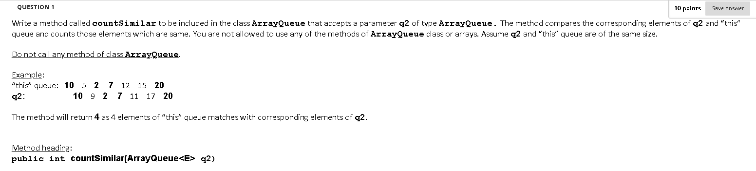 Solved QUESTION 1 10 points Save Answer Write a method | Chegg.com