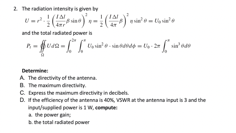 2. The radiation intensity is given by | Chegg.com