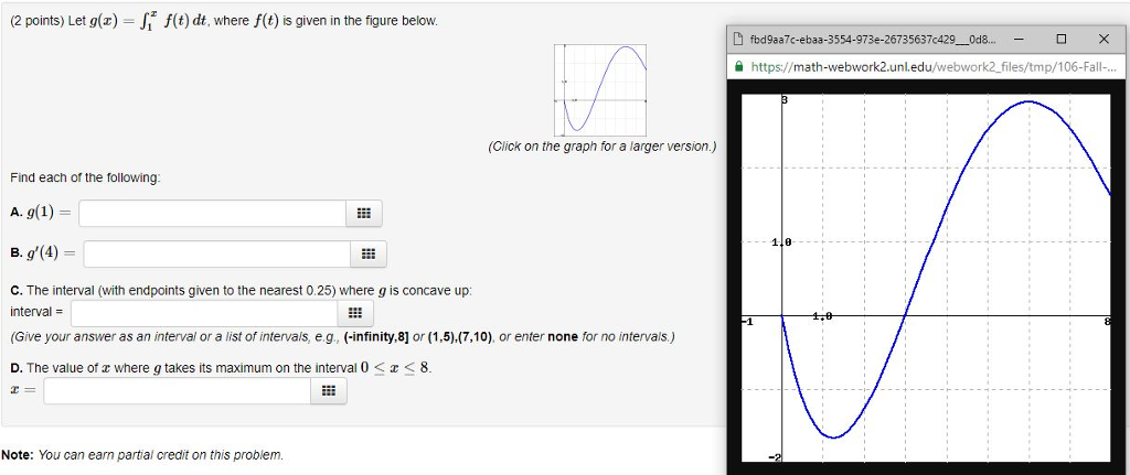 Solved (2 points) Let g() J f(t) dt, where f(t) is given in | Chegg.com