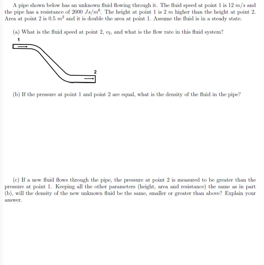 Solved A pipe shown below has an unknown fluid flowing | Chegg.com