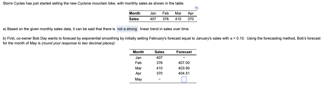 Solved a) Based on the given monthly sales data, it can be | Chegg.com