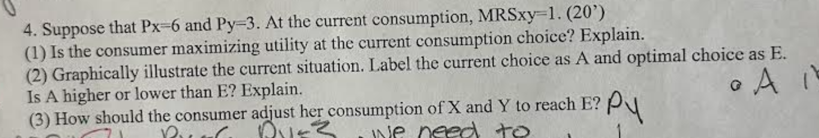Solved 4. Suppose that Px=6 and Py=3. At the current | Chegg.com
