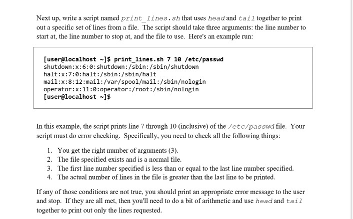 Solved Next up, write a script named print_lines.sh that | Chegg.com