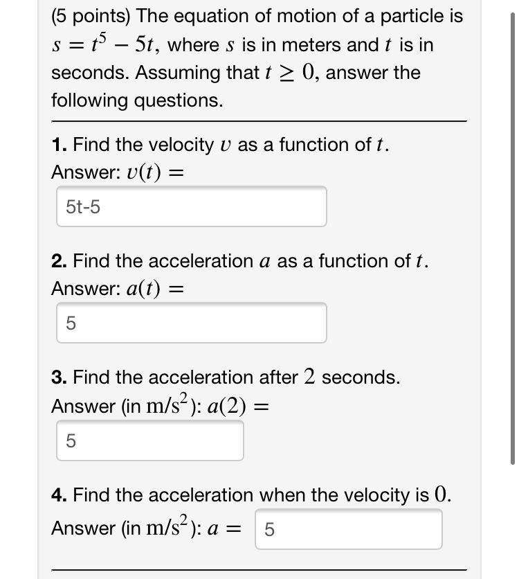 Solved (5 points) The equation of motion of a particle is | Chegg.com