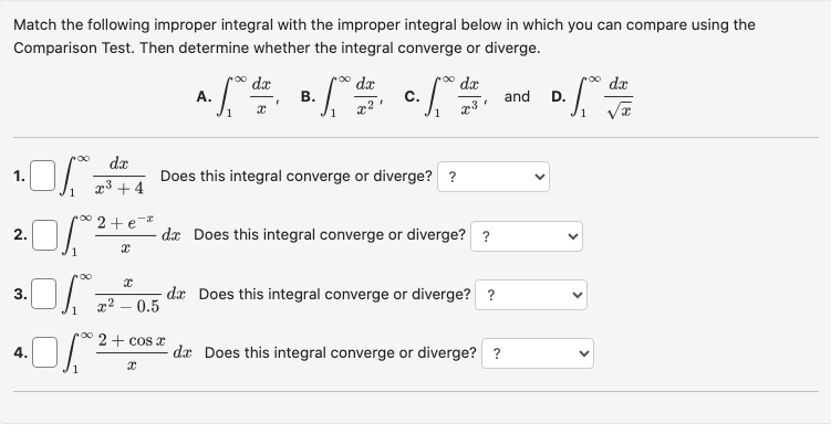 Solved Match the following improper integral with the | Chegg.com