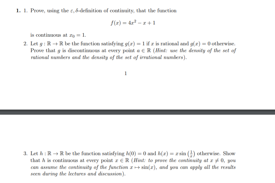 Solved 1. 1. Prove, using the 8, 8-definition of continuity, | Chegg.com