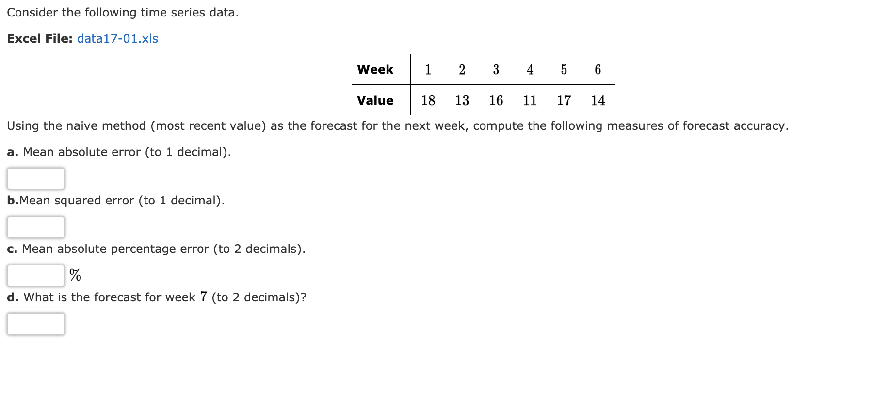 Solved Consider The Following Time Series Data Excel File Chegg