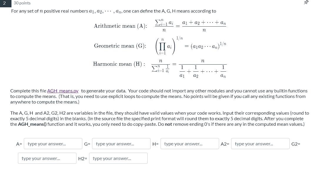 Solved 2 30 points For any set of n positive real numbers | Chegg.com