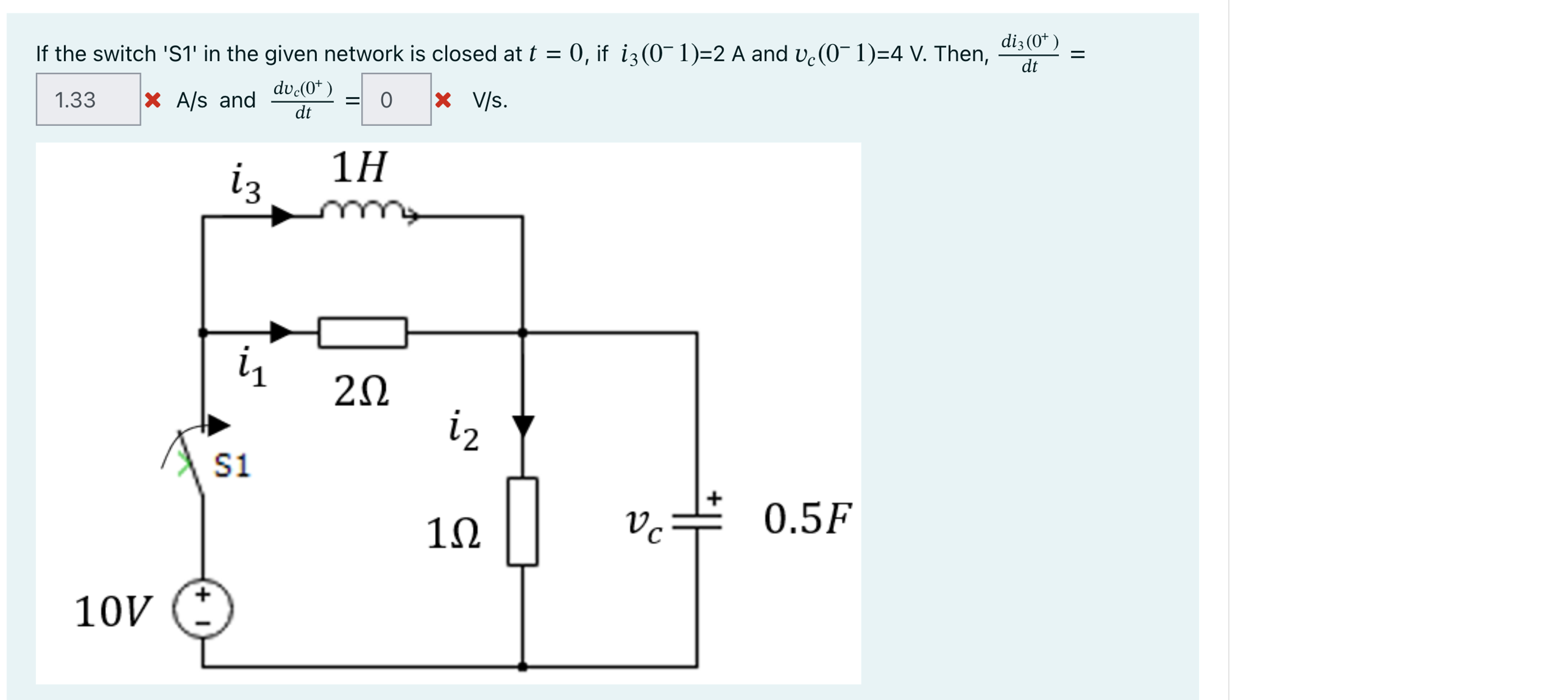 If the switch 'S1' ﻿in the given network is closed at | Chegg.com