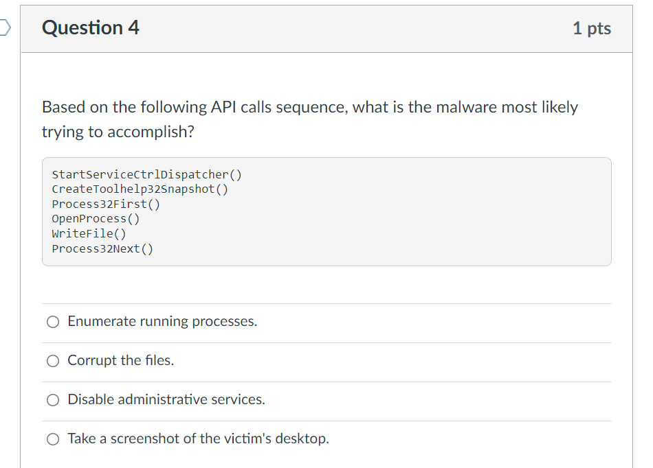 Solved Question 4 1 pts Based on the following API calls | Chegg.com