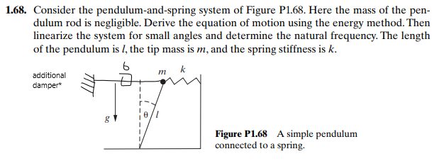 Solved 1.68. Consider the pendulum-and-spring system of | Chegg.com