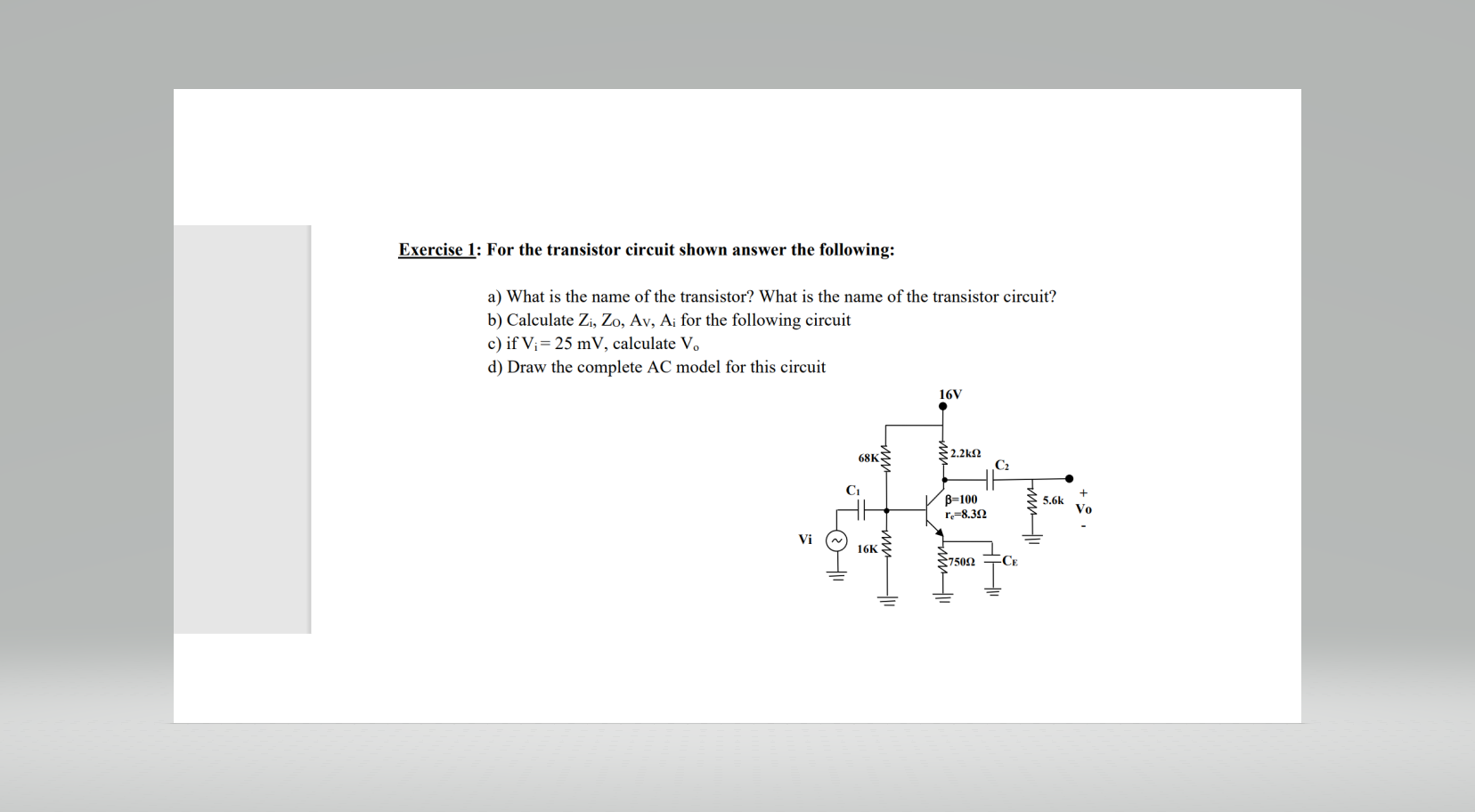 Solved Exercise 1: For the transistor circuit shown answer | Chegg.com