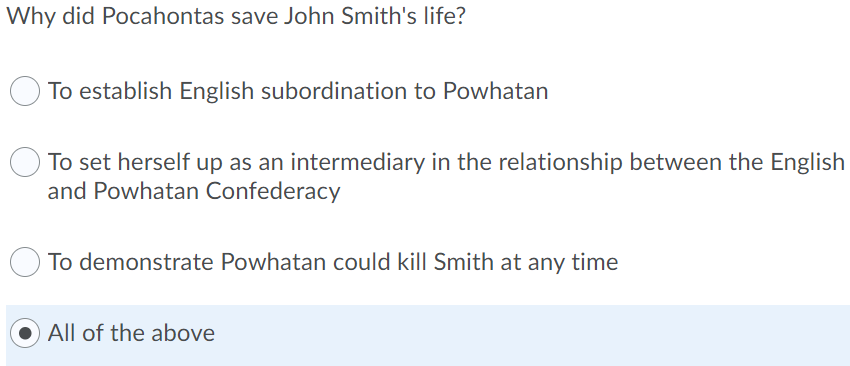 Solved Why did Pocahontas save John Smith's life? To | Chegg.com