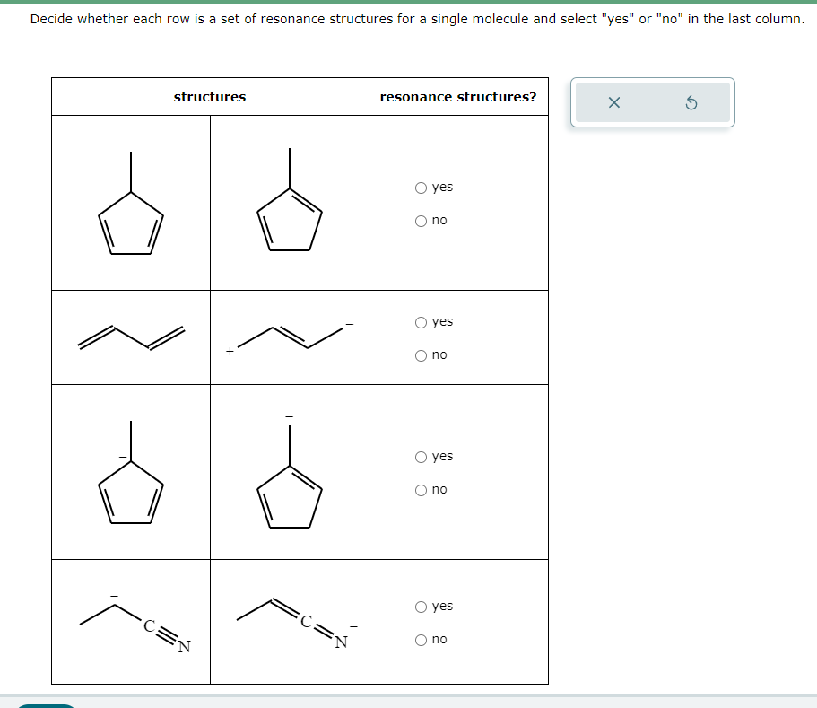 Solved Decide whether each row is a set of resonance | Chegg.com