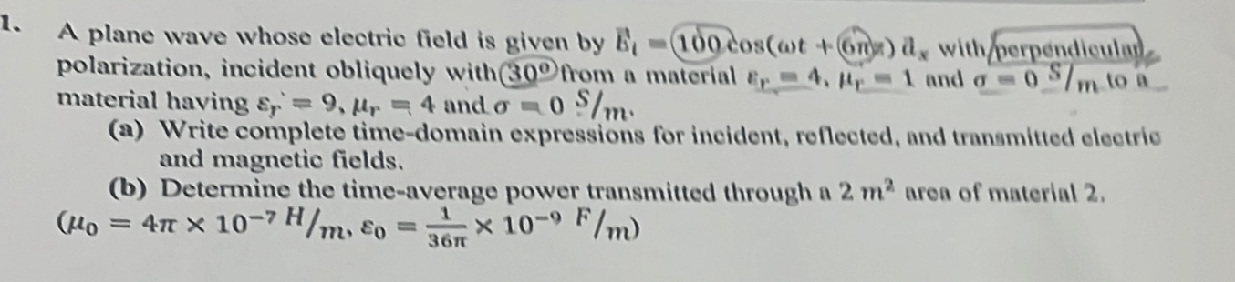 A plane wave whose electric field is given by | Chegg.com