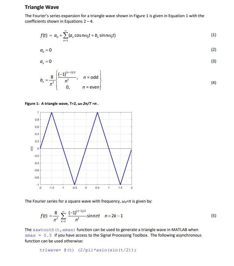 Triangle Wave The Fourier's series expansion for a | Chegg.com