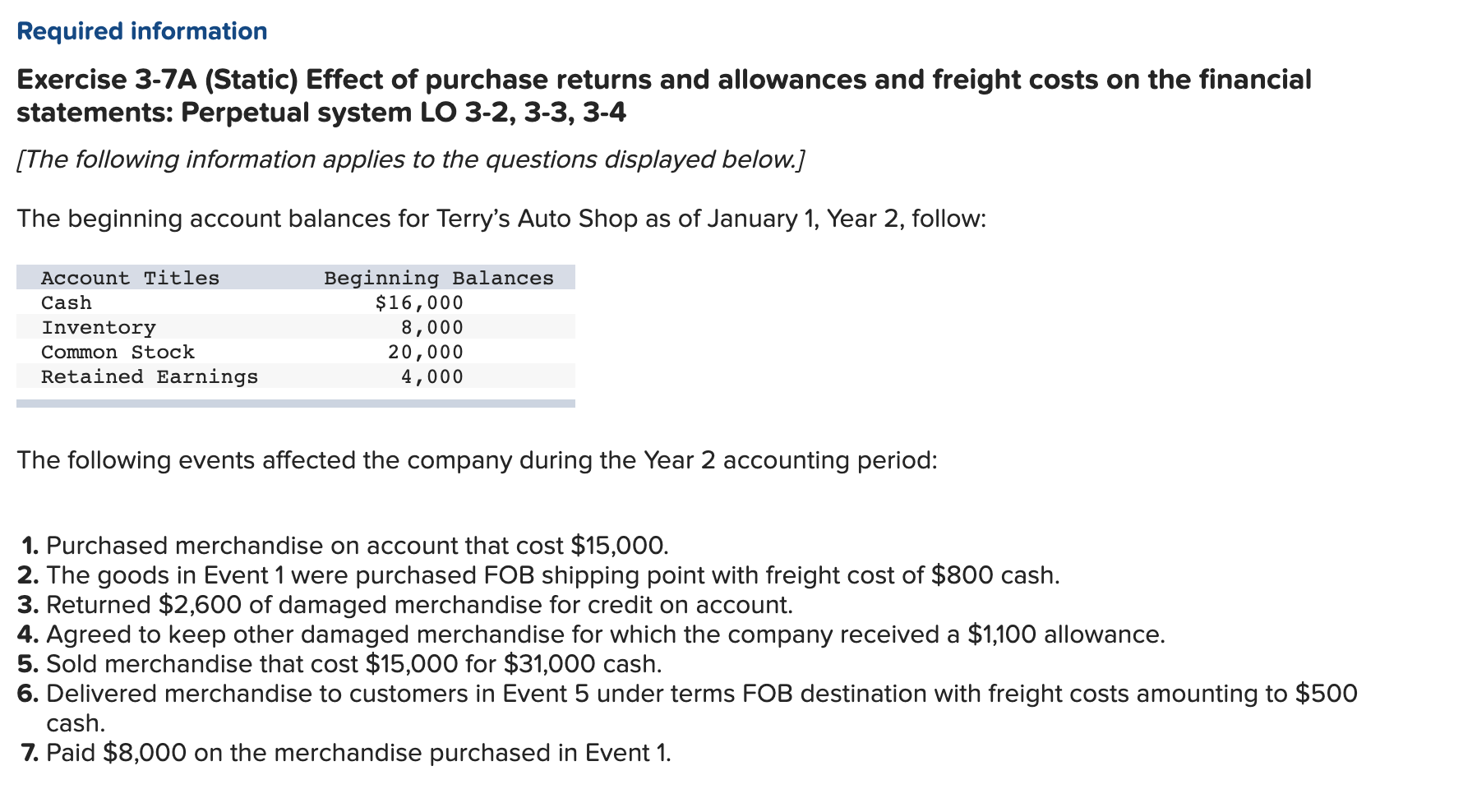 Solved Exercise 3-7A (Static) Effect of purchase returns and | Chegg.com