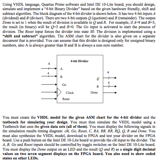 Using VHDL language, Quartus Prime software and Intel | Chegg.com