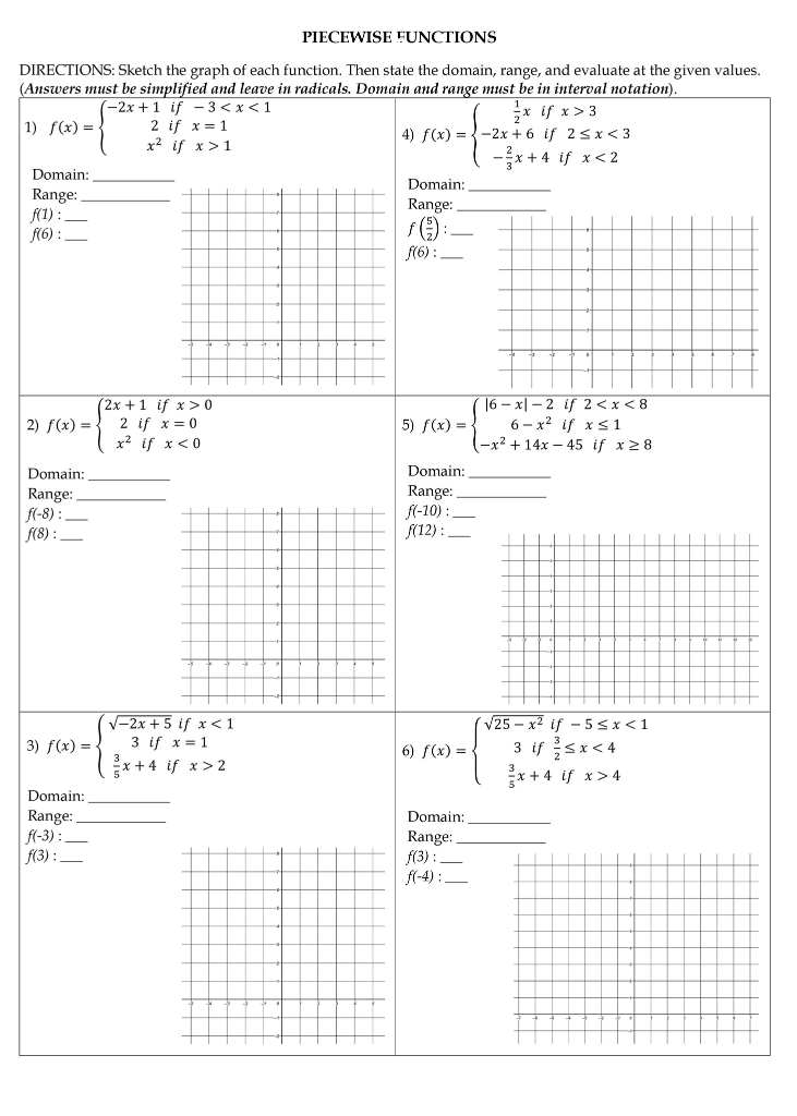 Solved PIECEWISE LUNCTIONS DIRECTIONS: Sketch the graph of | Chegg.com