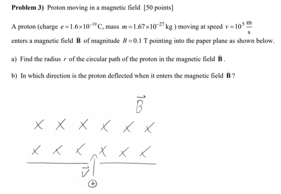 Solved Problem 3) Proton moving in a magnetic field (50 | Chegg.com