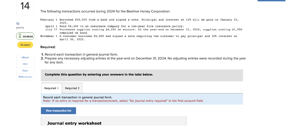 Solved The following transactions occurred during 2024 for | Chegg.com