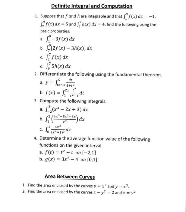 Solved Definite Integral and Computation 1. Suppose that f | Chegg.com