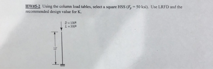 Solved Hw#5-2 Using the column load tables, select a square | Chegg.com