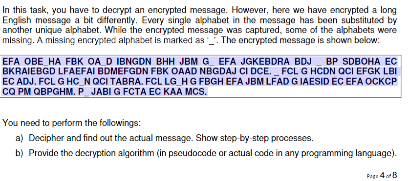 In this task, you have to decrypt an encrypted | Chegg.com