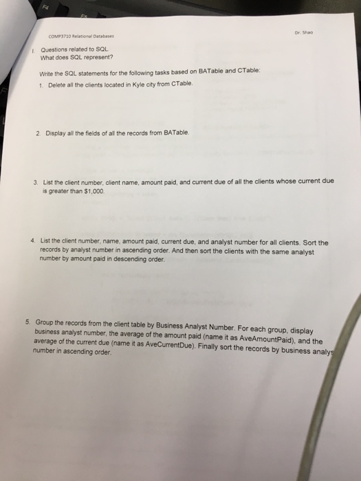 Solved COMP3710 Relational Databases l. Questions related to | Chegg.com