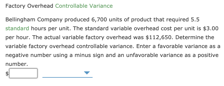 Solved Factory Overhead Controllable Variance Bellingham | Chegg.com