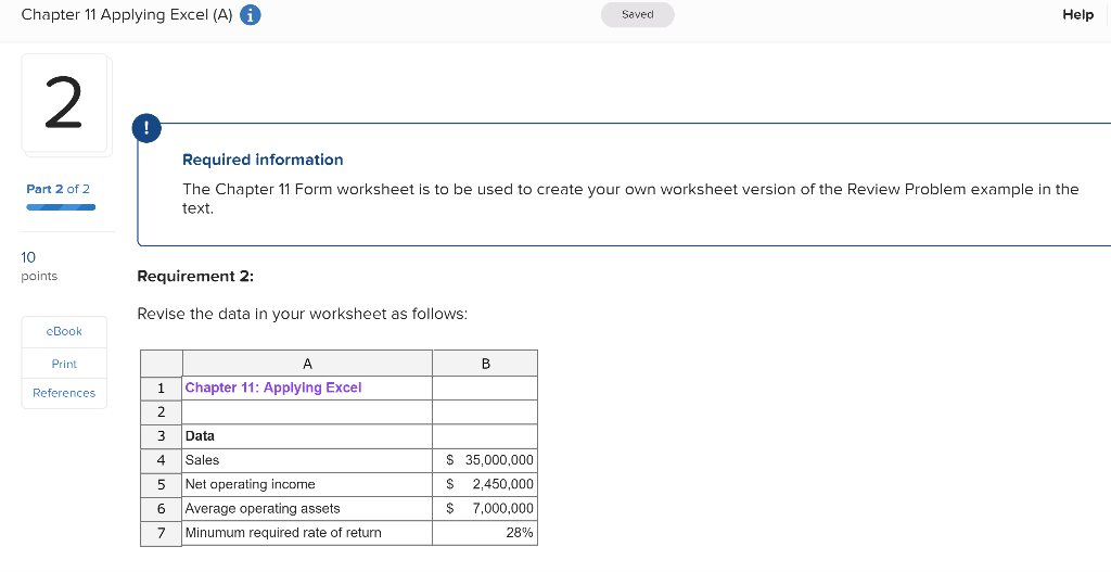 Solved Chapter 11 Applying Excel (A)i Help Saved 2 ! | Chegg.com